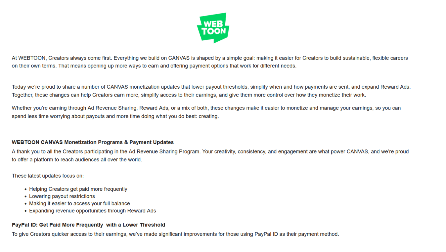WEBTOON rolls out changes to its monetization features